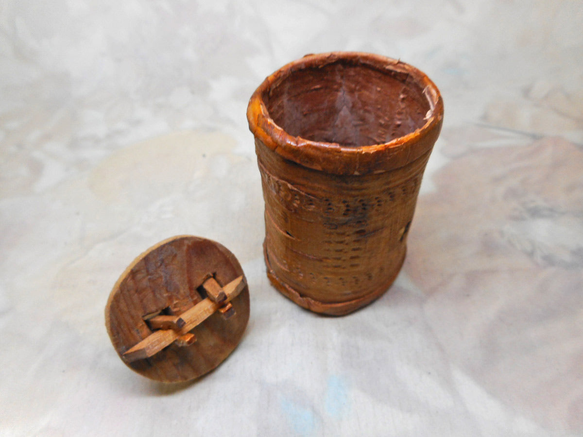 SOLD…..A sweet small scale birch bark barrel shaped box. Scandinavian ...
