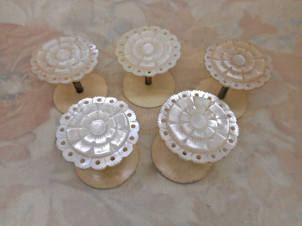 SOLD…….A set of five mother of pearl topped reels / spools. c 1850 ...