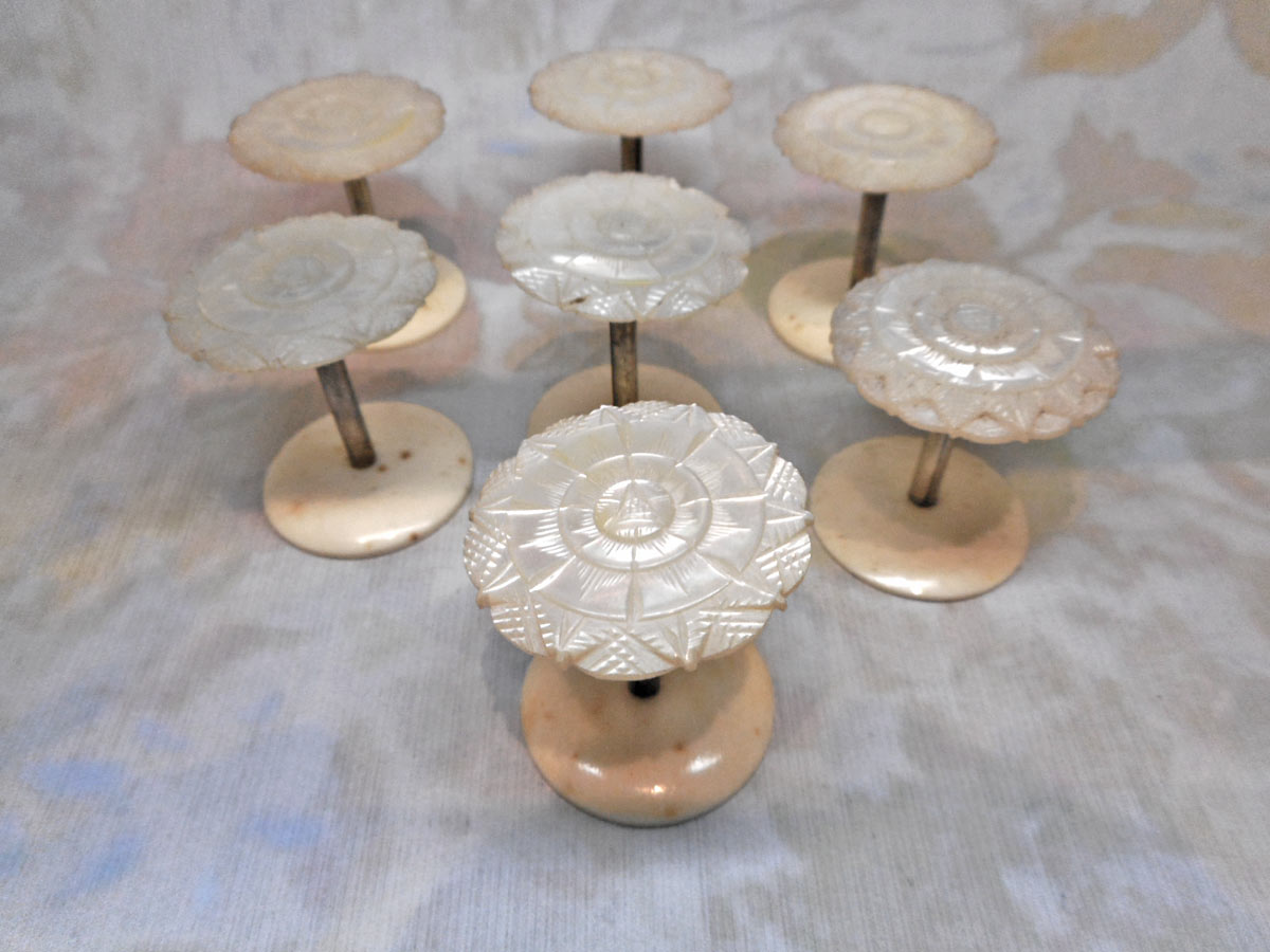 SOLD………A matching set of 7 pearl topped reels / spools. Mid 19thc ...