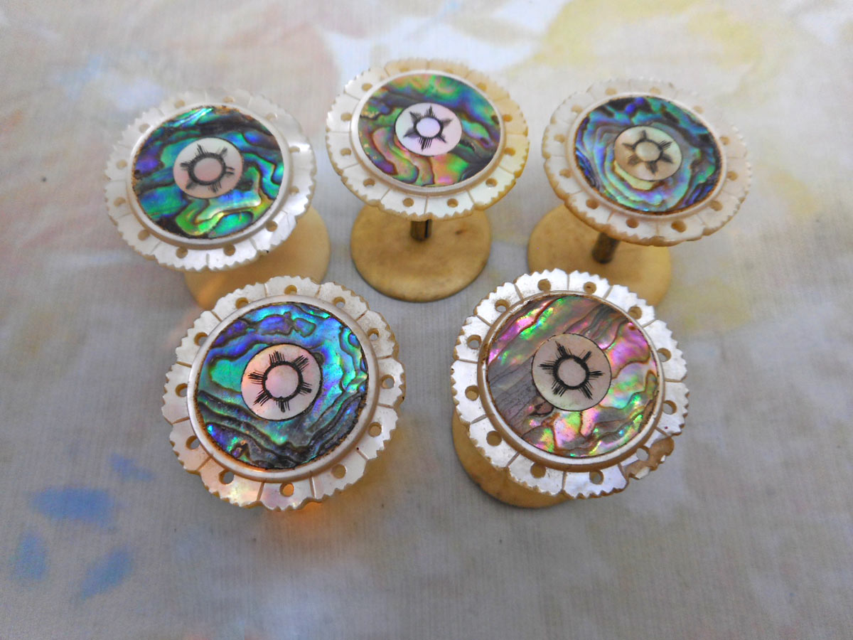 SOLD……..An unusual set of 5 pearl topped reels / spools. Mid 19thc ...
