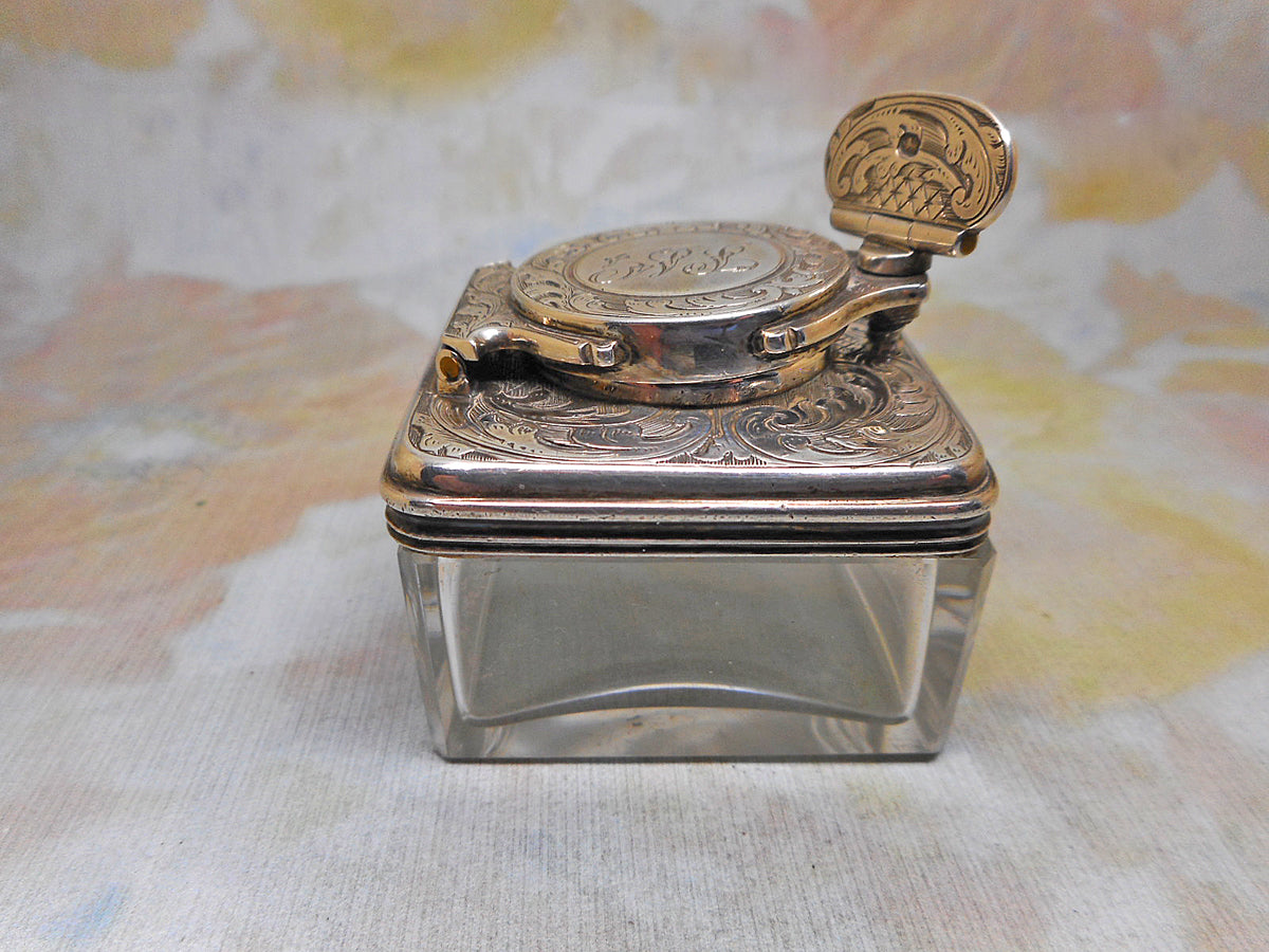 A silver topped inkwell from a writing box. HM 1842 – Curio Cabinet ...