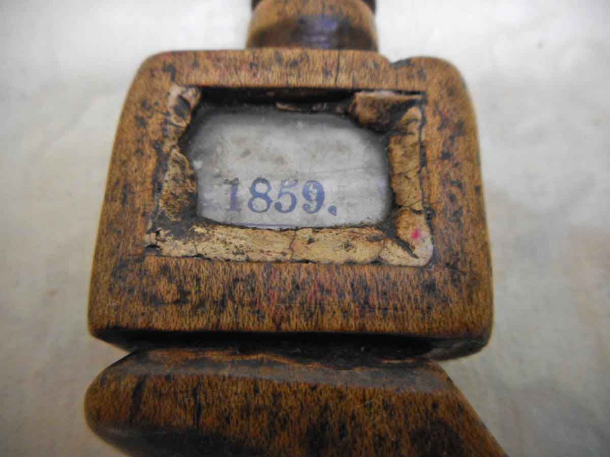 SOLD……A child's fruit wood goose wing knitting sheath. Dated 1859 ...