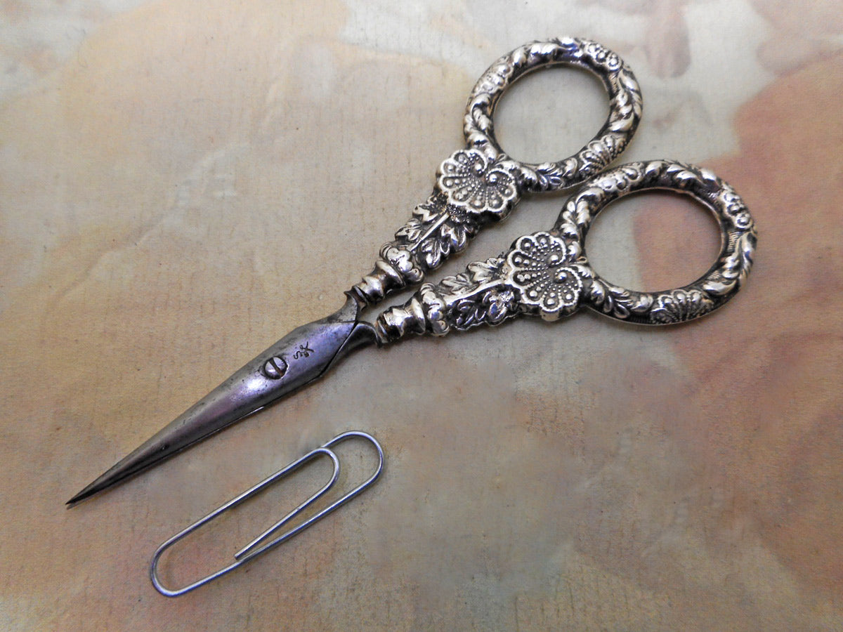 SOLD……A pair of Regency silver handled scissors with shell handles. c ...