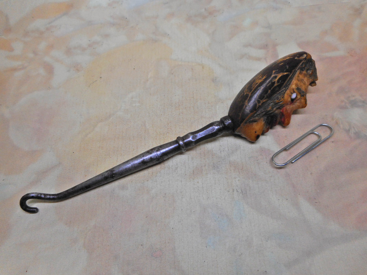 SOLD……….A vegetable ivory button hook carved with a grotesque head. 19 ...